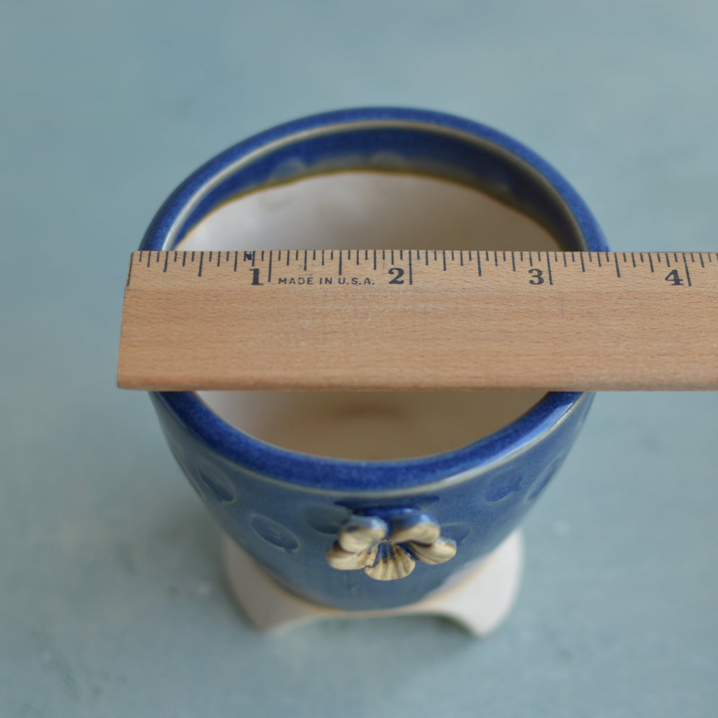 Cobalt Blue Handmade Ceramic Succulent Pot with Flower Approximately 3 ...